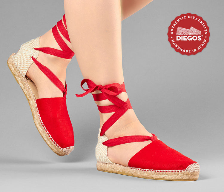 Flat red espadrilles with laces | Vibrant summer lace-up shoe for women ...