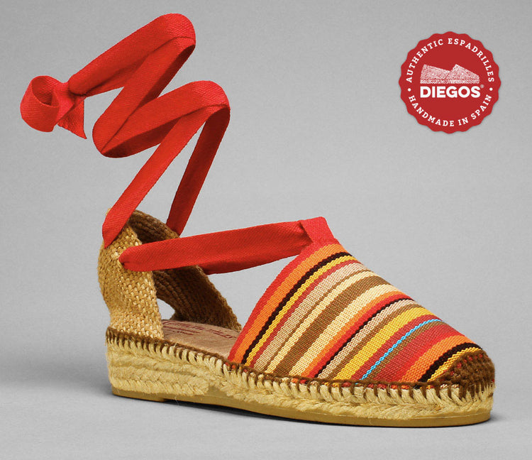 Women's striped low wedge espadrilles with lace-up ties – diegos.com