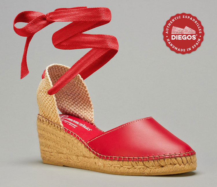 Red High wedge leather Lola espadrille for women | Lace-up summer shoe ...