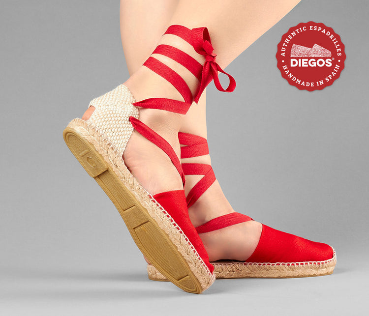 Flat red espadrilles with laces | Vibrant summer lace-up shoe for women ...